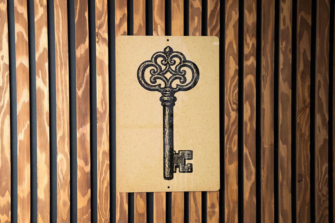 Ancient Key Stamp Style Metal Sign – Vintage Ornate Bow Wall Art ...