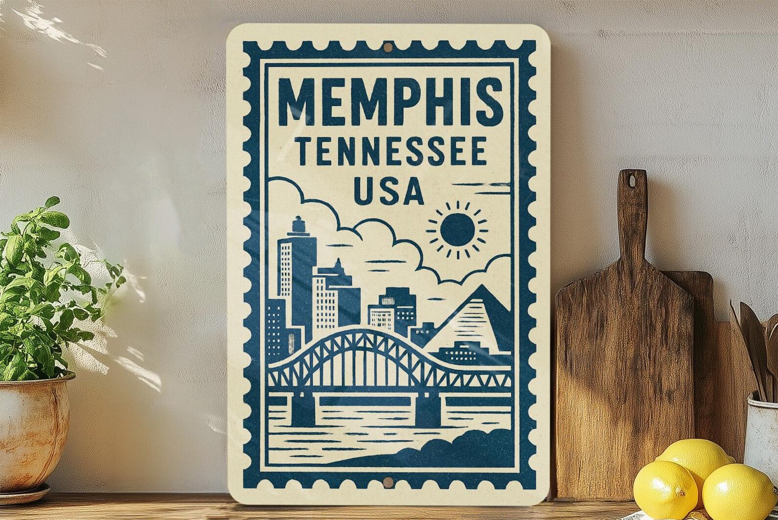 Memphis Tennessee Stamp Style Metal Sign – Vintage Wall Art, Retro ...