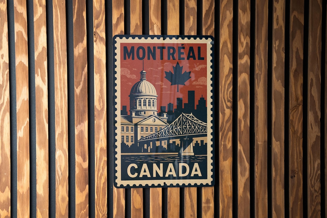 Montreal Canada Metal Sign – Vintage Stamp Style Wall Art, Retro Travel ...