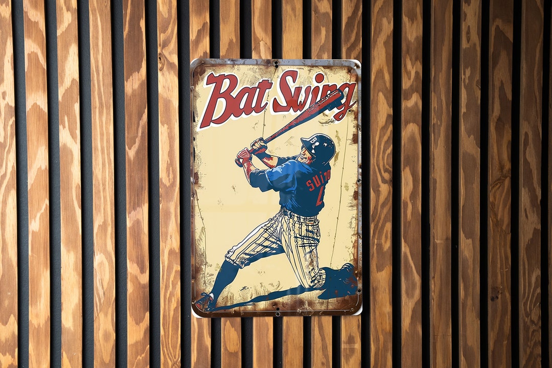 Vintage Baseball Tin Sign, Baseball Bat Swing, Aluminum Metal Sign ...