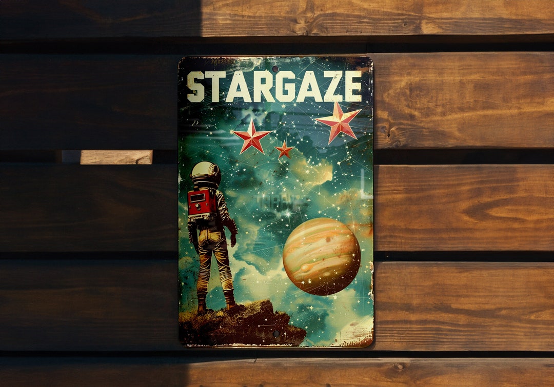 Vintage Style Astronomy Sign, STARGAZE Metal Decor, Wall Art, Star ...