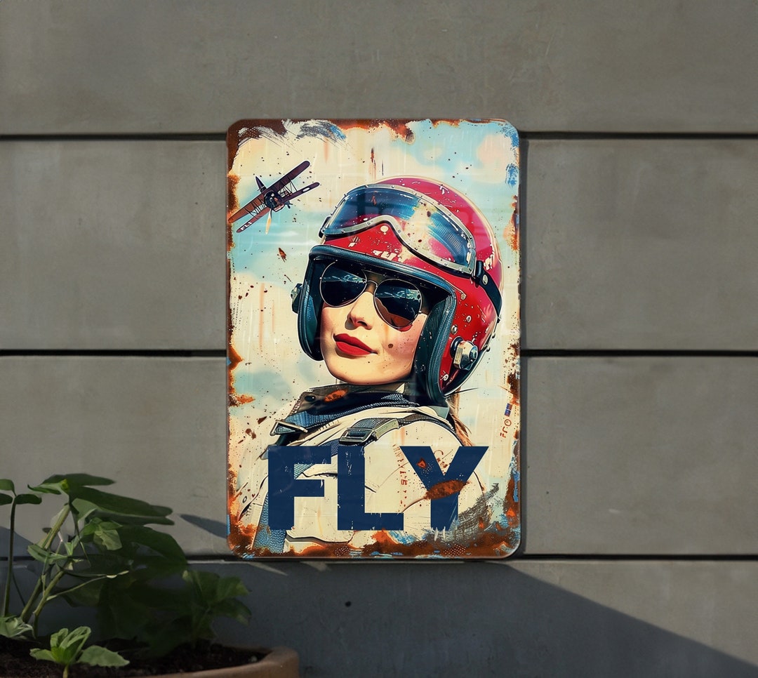 Pilot FLY Vintage Style Funny Metal Sign, Aviation Decor, Retro Wall ...