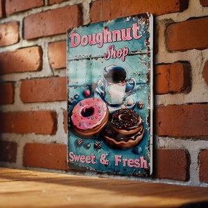 Vintage Style Doughnut Shop Metal Sign - Sweet & Fresh, Coffee, Wall ...