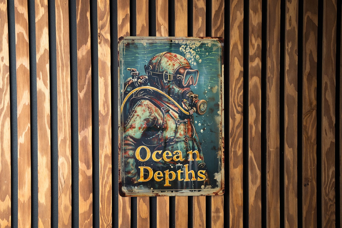 Vintage Scuba Diving Metal Sign, Ocean Depths Decor, Underwater Passion ...