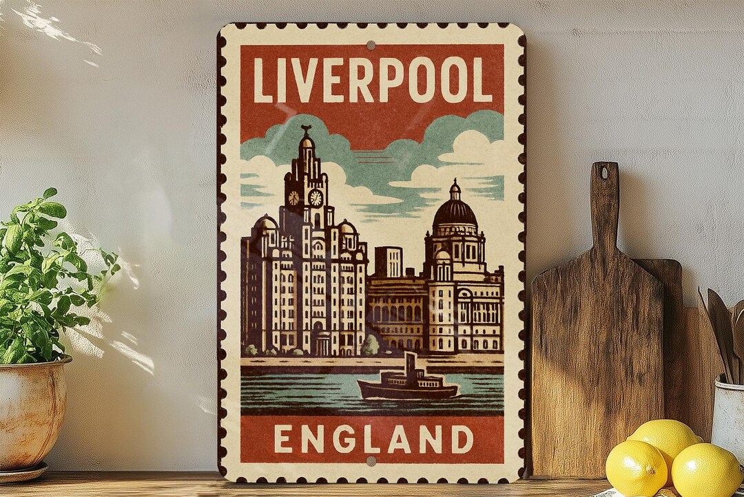 Liverpool England Stamp Style Metal Sign – Vintage Travel Poster Art ...