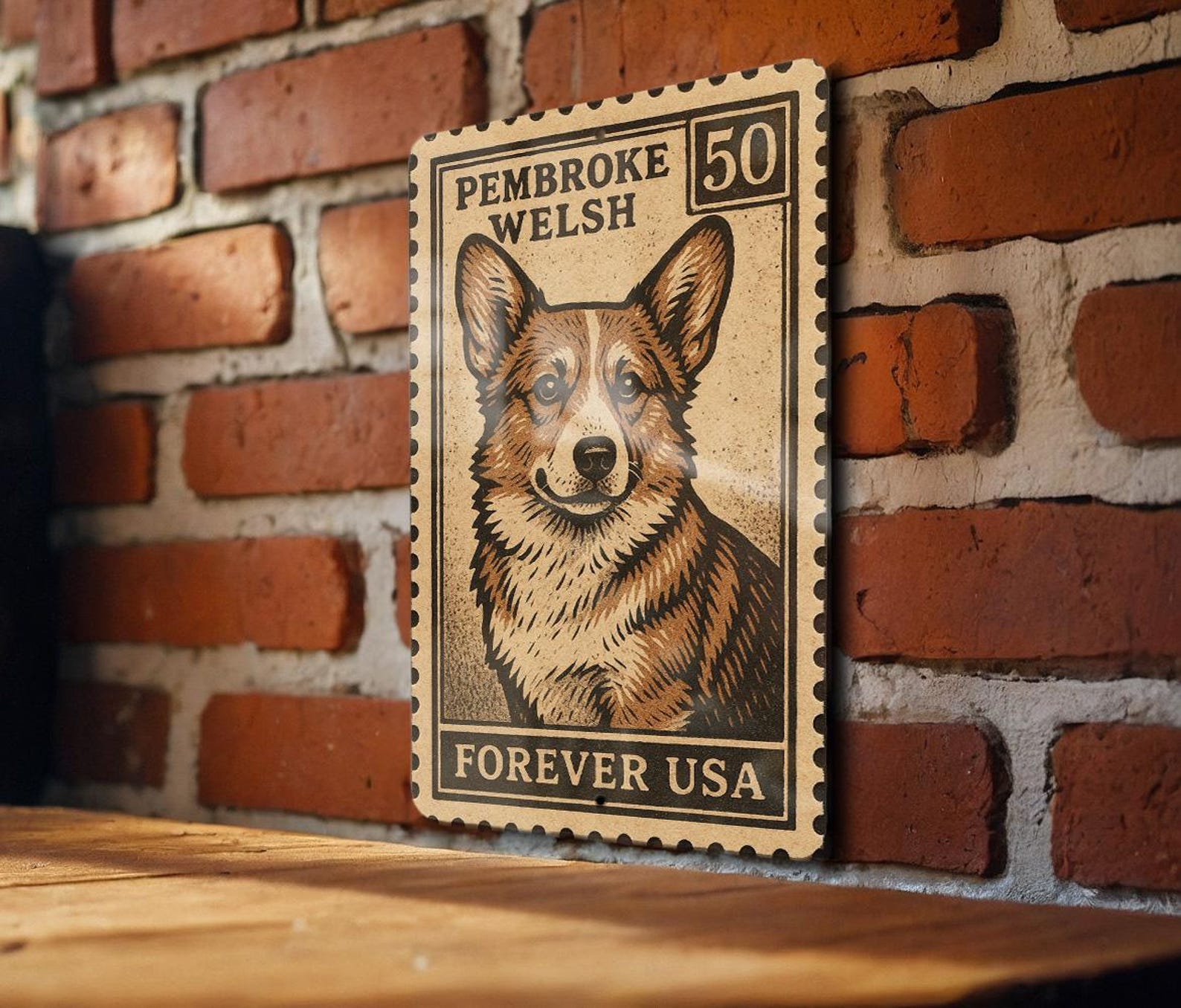 Pembroke Welsh Corgi Metal Sign – Vintage Stamp Style Dog Wall Art ...