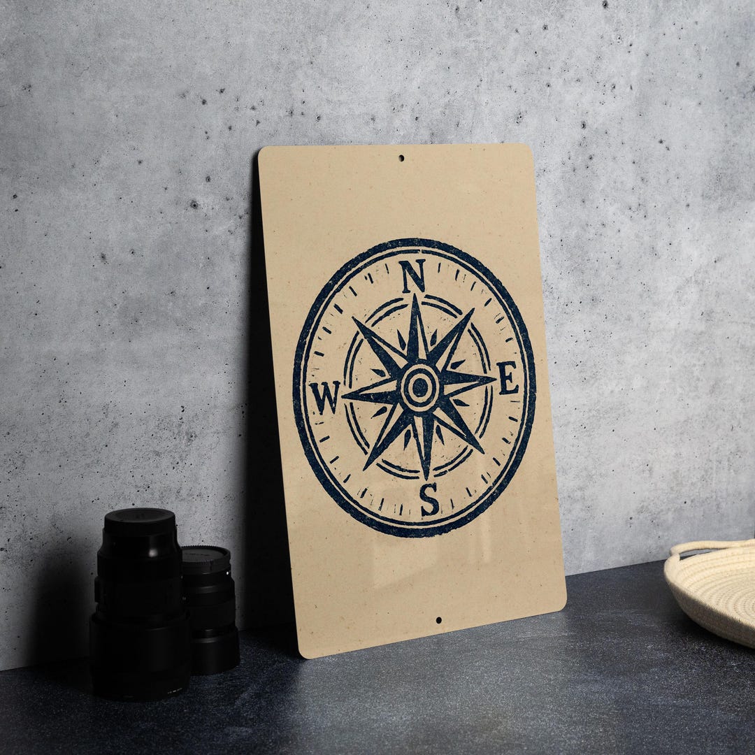 Vintage Compass Metal Sign – Nautical Wall Art, Rustic Stamp Style ...