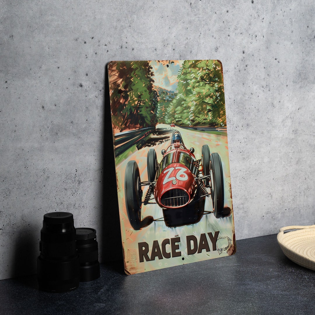 Race Day Vintage Style Aluminum Sign, Metal Wall Decor, Retro Garage ...