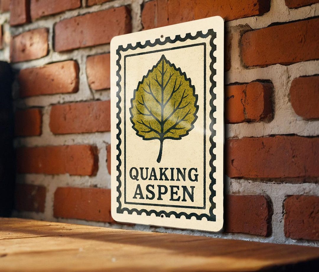 Quaking Aspen Leaf Metal Sign – Rustic Nature Wall Art, Botanical Stamp ...