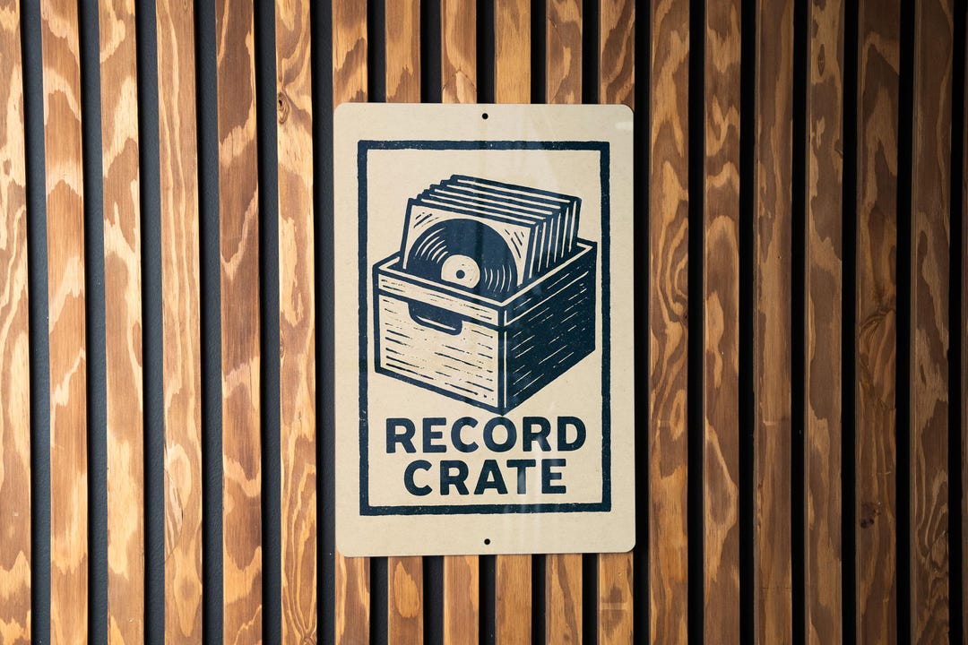 Vintage Record Crate Metal Sign – Retro Stamp Style Wall Art for Music ...