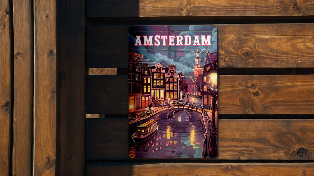 Retro Cartoon Amsterdam Visit Metal Sign | Vintage Home Decor, Wall Art ...