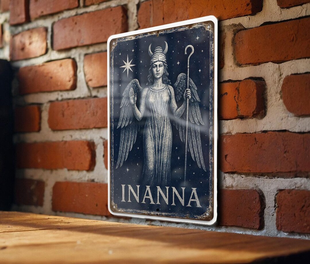 Celestial Inanna Metal Sign – Midnight Blue Goddess Wall Art, Indigo ...