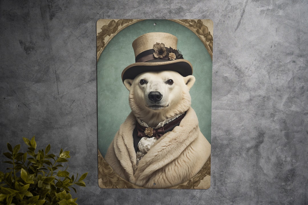 Victorian Portrait of a Polar Bear Metal Sign, Arctic Animal Art ...