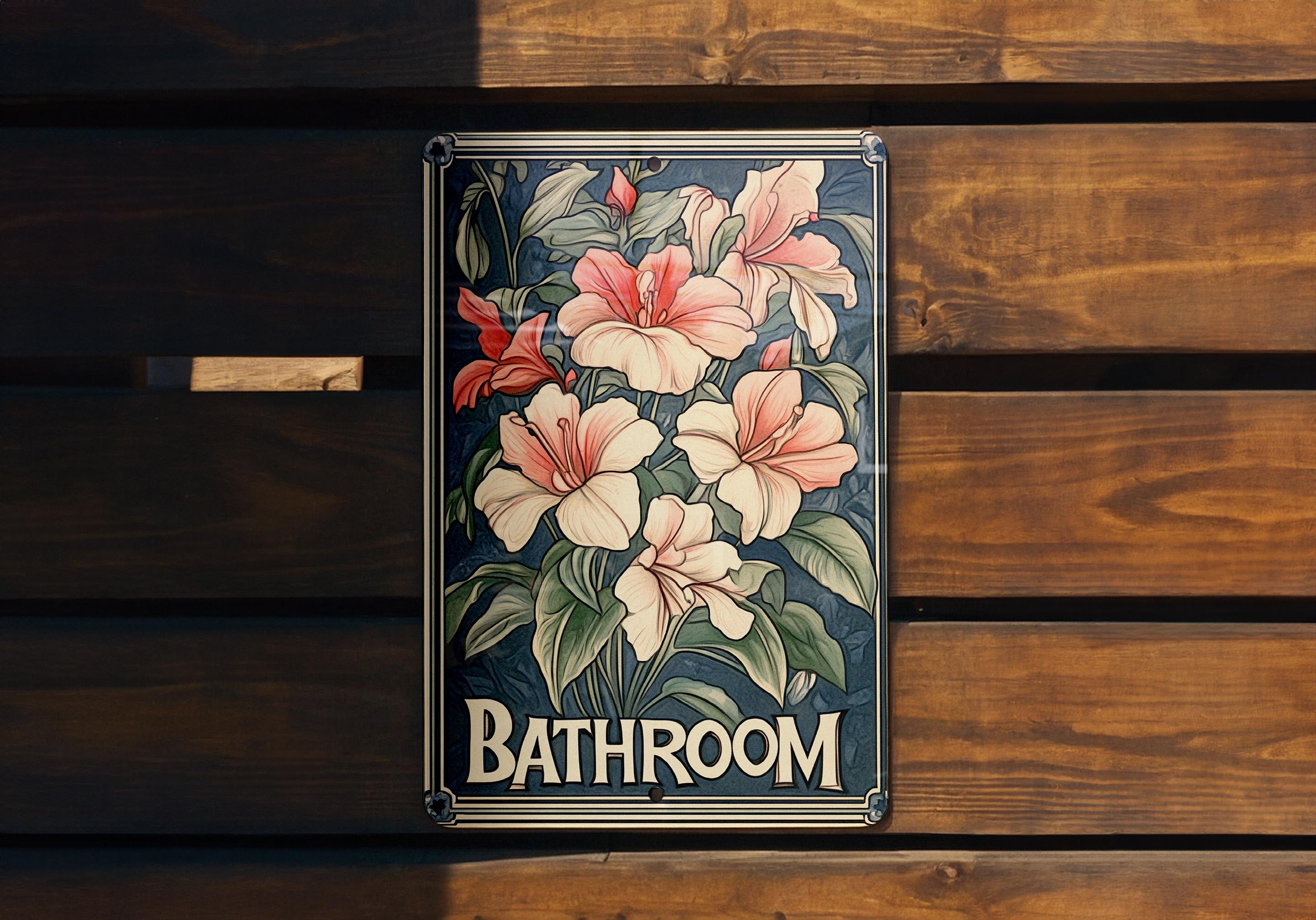 Art Nouveau Bathroom Metal Sign, Floral Border Decor, Vintage Wall Art ...