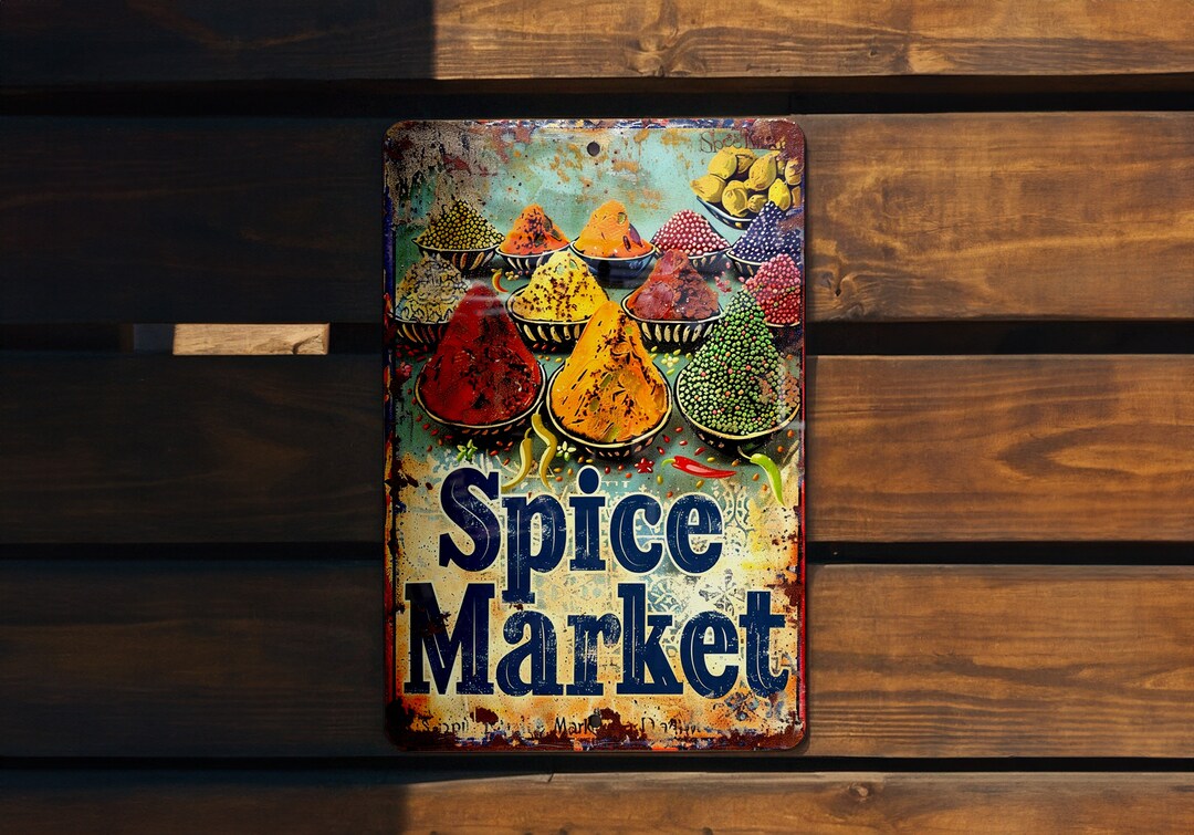 Moroccan Bazaar Sign, Spice Market Decor, Colorful Commerce Art ...