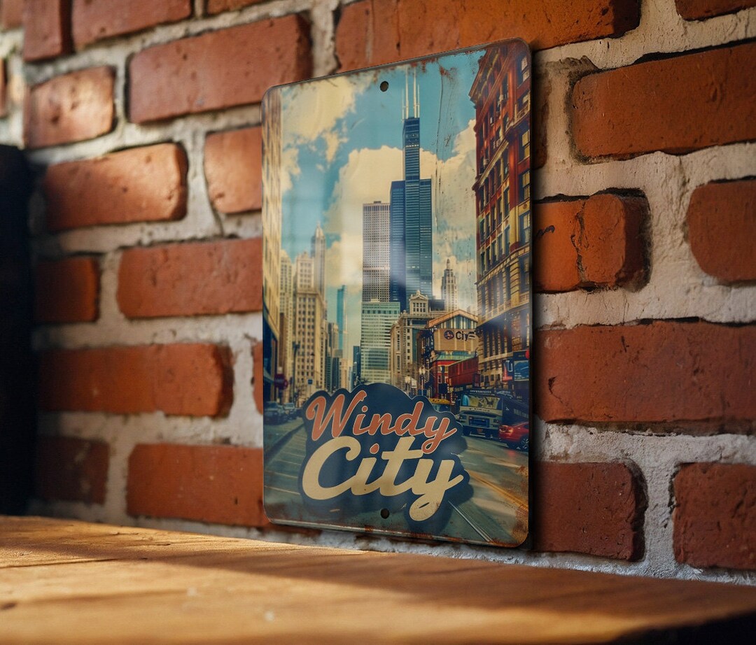 Chicago Windy City Vintage Metal Sign, Iconic Skyline, Funny Decor ...