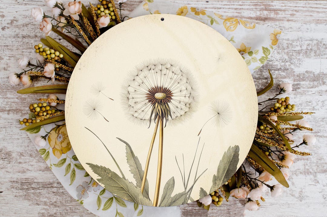 Whispers of the Wind Round Metal Sign, Dandelion Decor, Vintage Sepia ...
