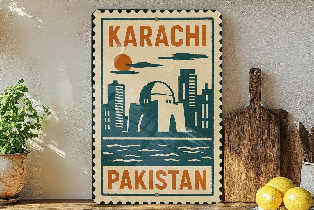 Karachi Pakistan Metal Sign – Vintage Stamp Style Wall Art, City Poster ...