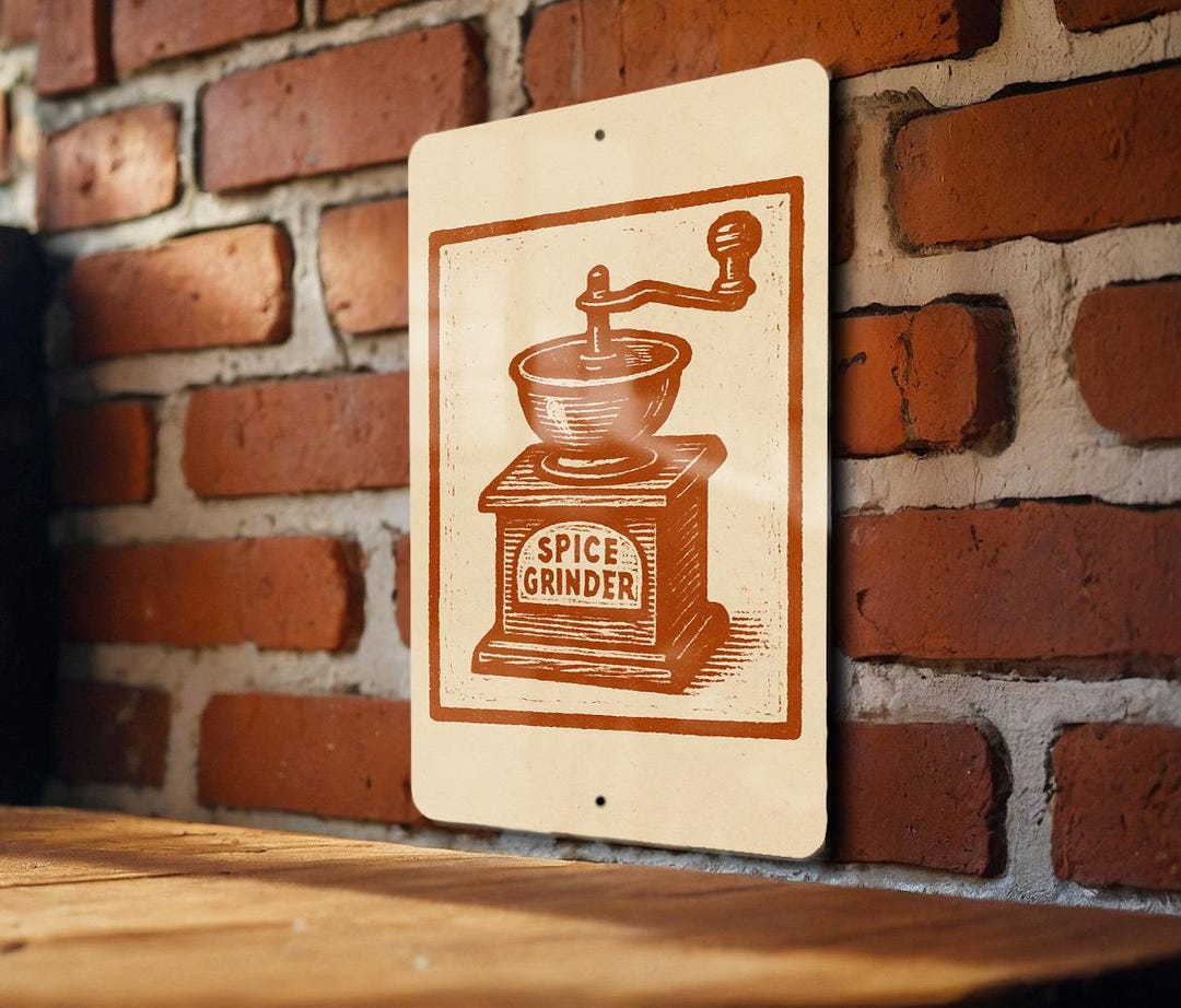 Vintage Spice Grinder Metal Sign – Retro Kitchen Wall Art, Rustic Stamp ...