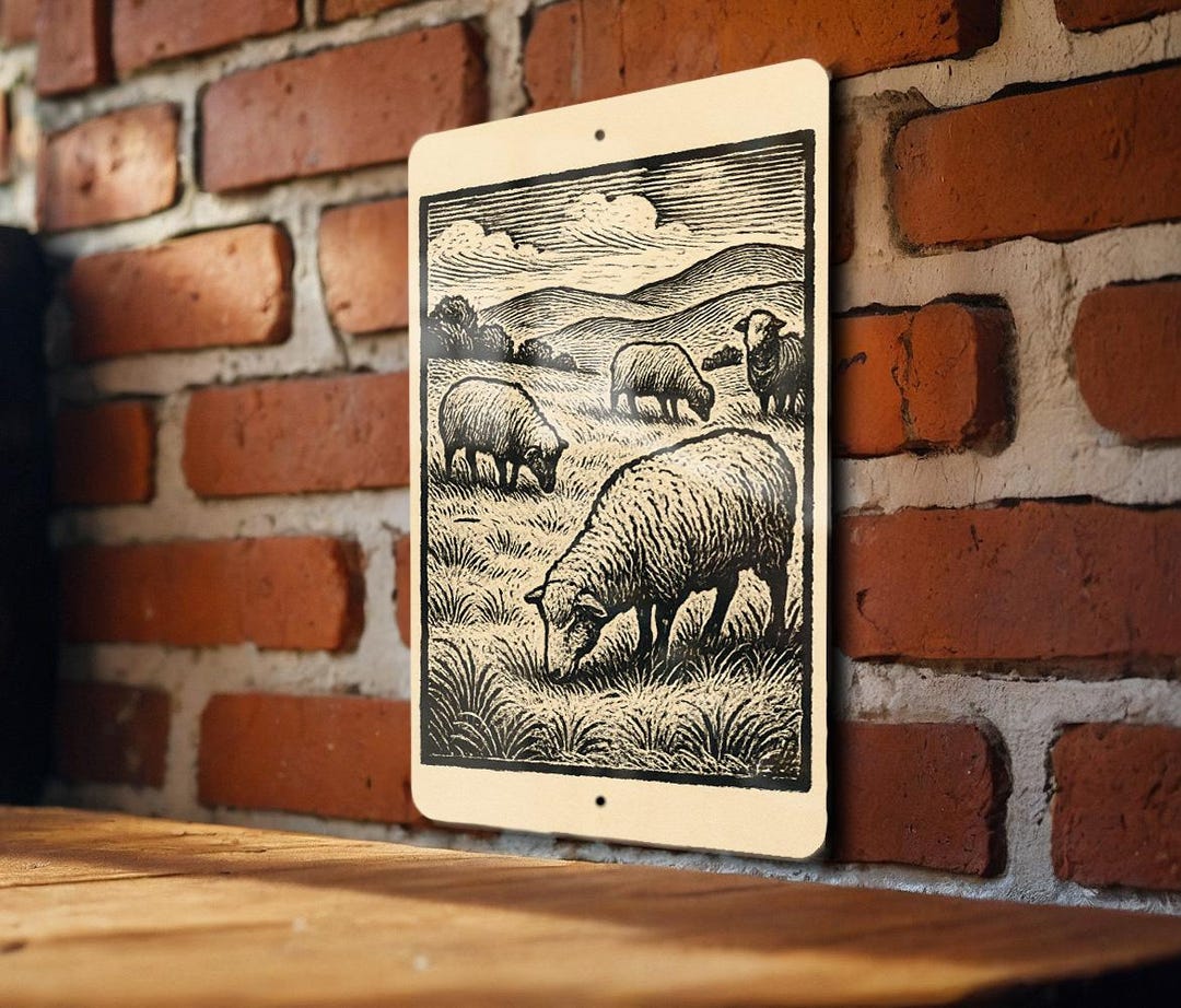 Grazing Sheep Metal Sign – Rustic Farmhouse Wall Art, Vintage Stamp ...