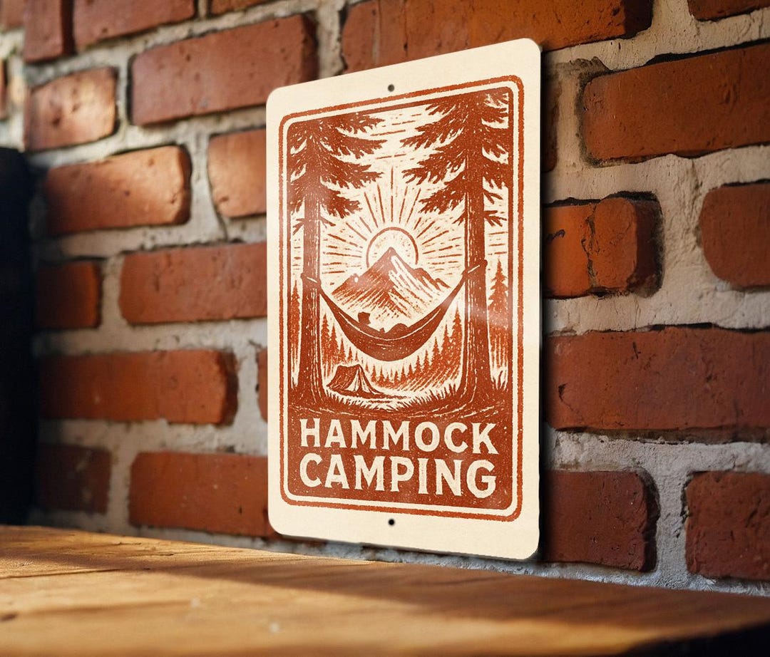 Hammock Camping Metal Sign – Rustic Stamp Style Wall Art for Campers ...