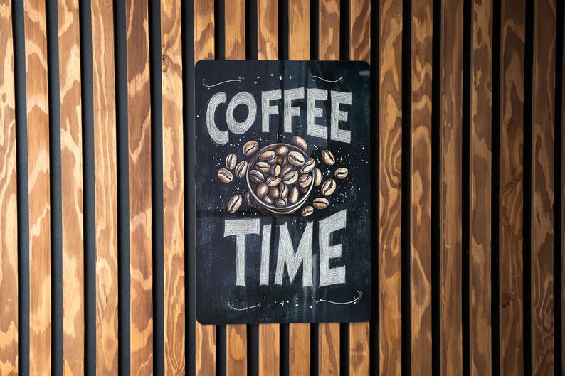 Coffee Time Metal Sign, Chalkboard Cafe Menu, Coffee Beans Decor ...