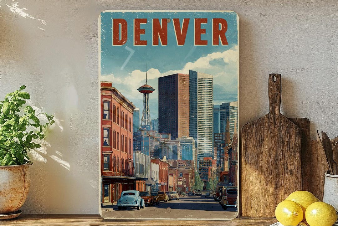 Retro Denver Travel Poster Style Tin Sign – Vintage Colorado Metal Wall ...