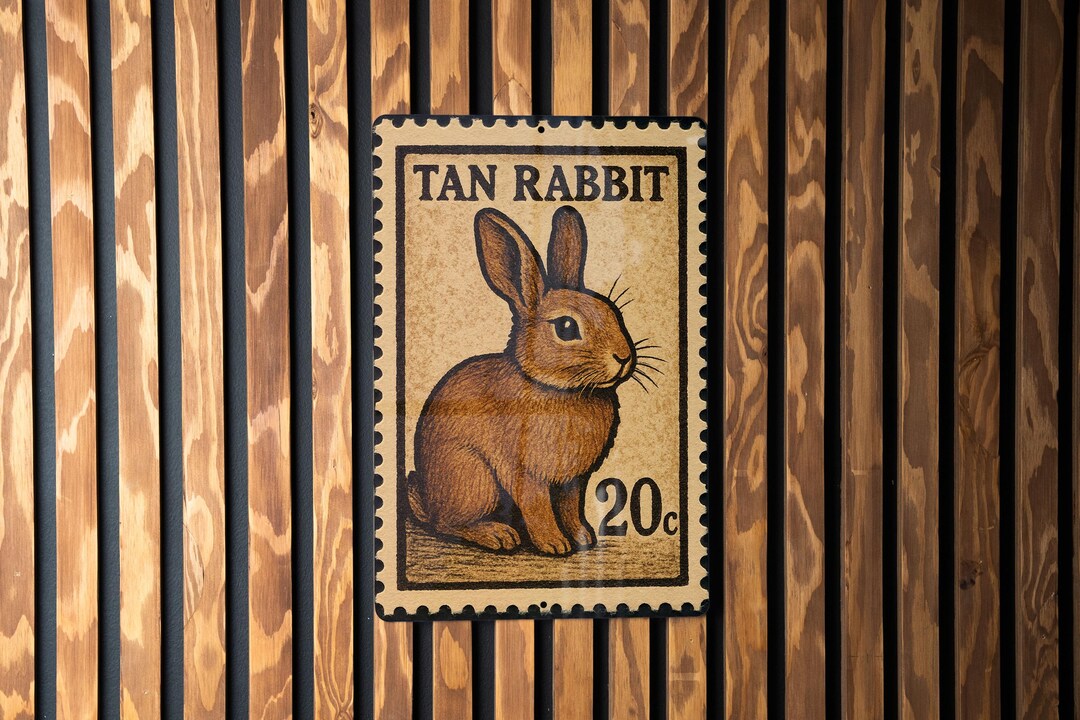 Tan Rabbit Stamp Style Metal Sign – Vintage Farmhouse Bunny Wall Art ...