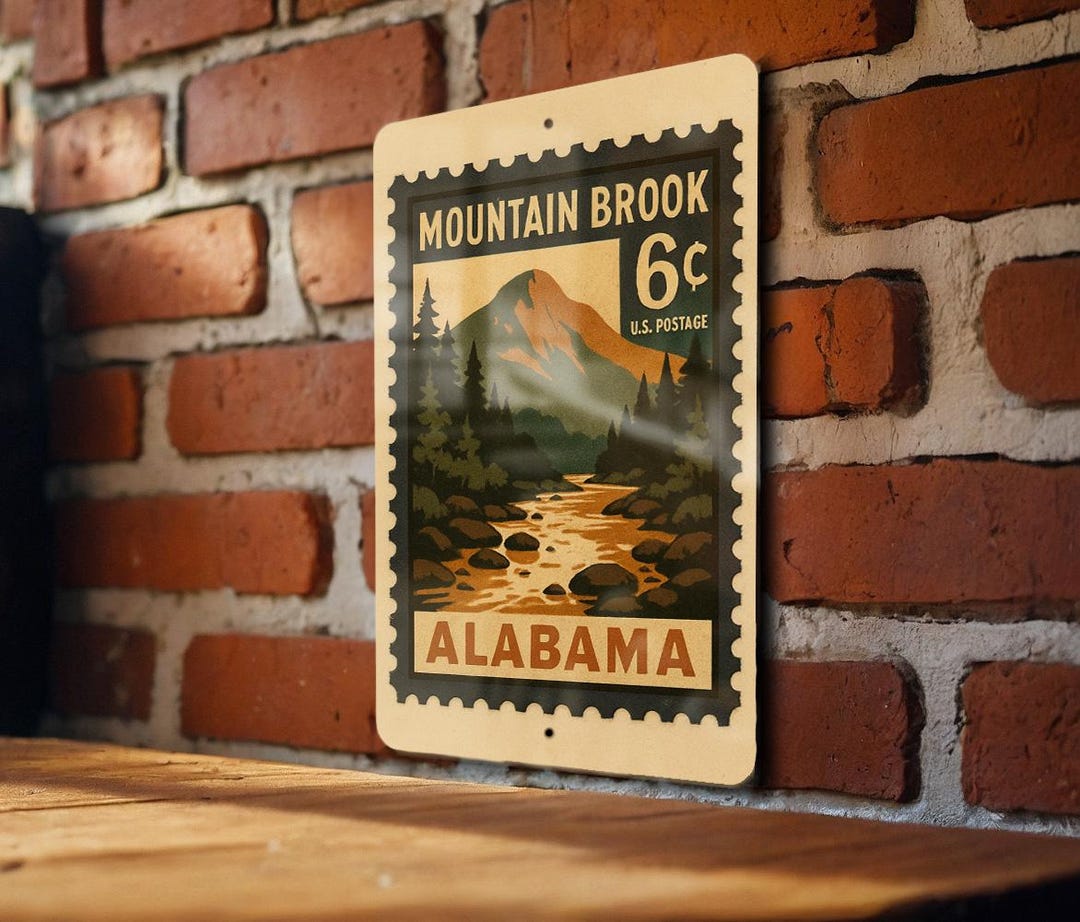 Mountain Brook Alabama Metal Sign – Retro Postage Stamp Design ...