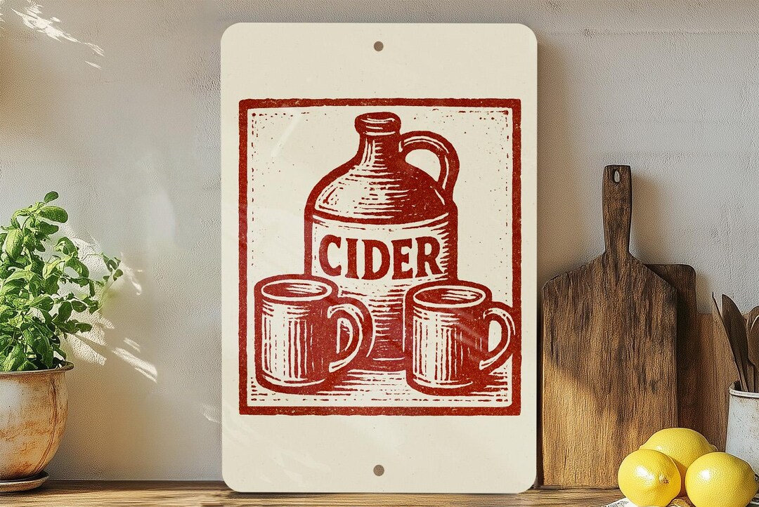 Vintage Cider Jug and Mugs Stamp Art Metal Sign – Rustic Kitchen Wall ...