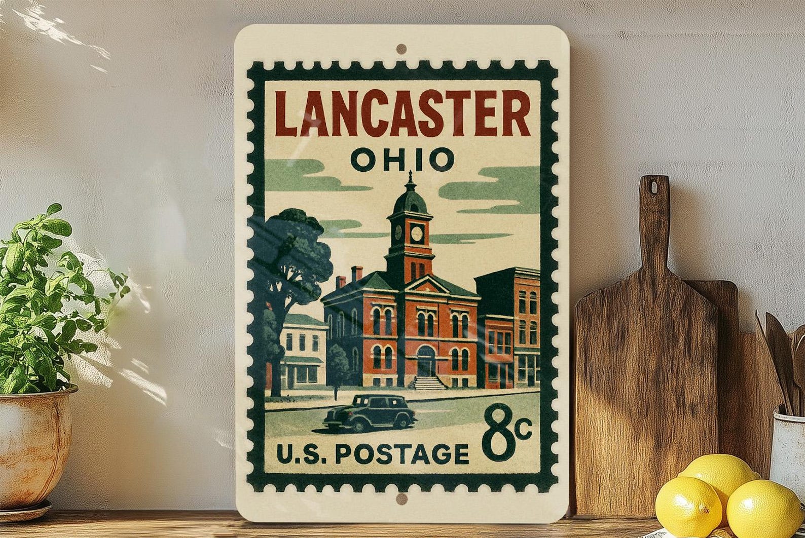 Lancaster Ohio Postage Stamp Metal Sign – Vintage-inspired City ...