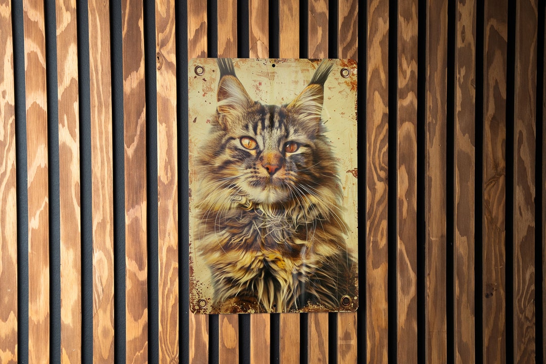 Maine Coon Cat Vintage Sign, Metal Wall Art, Cat Lover Gift, Home Decor ...