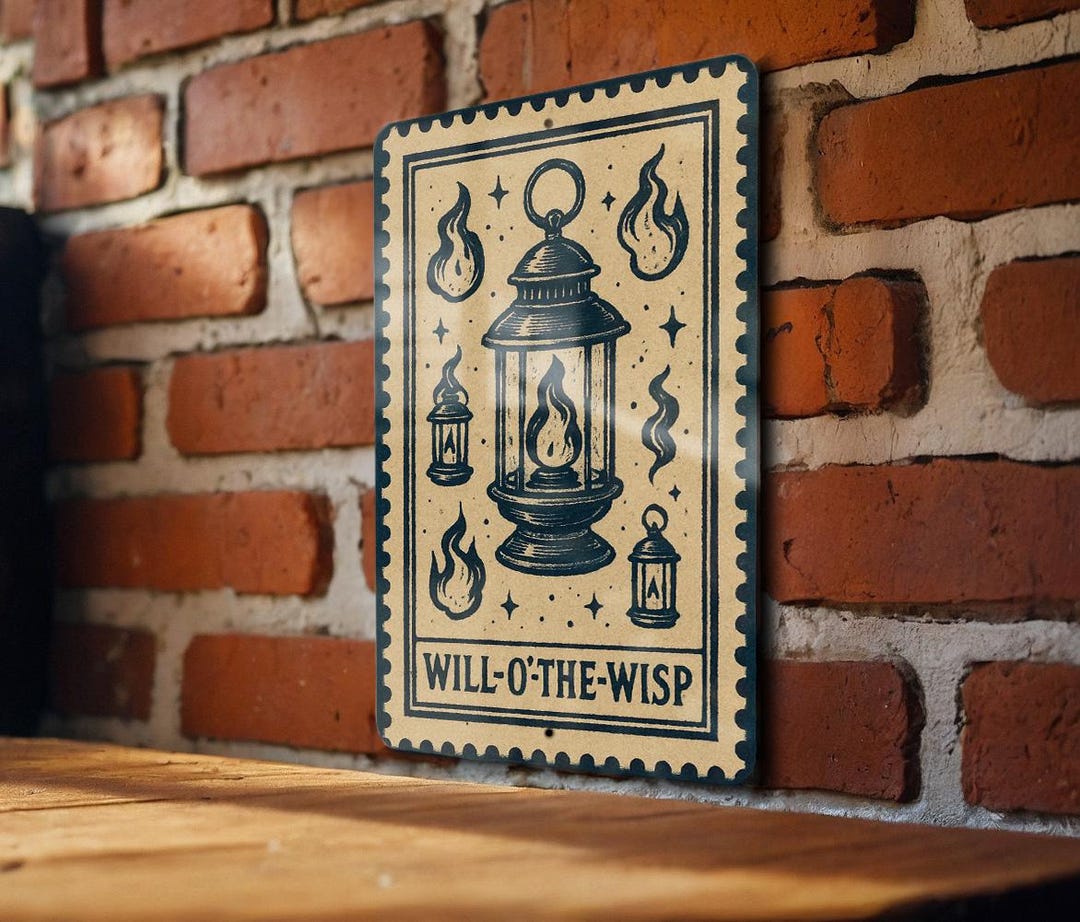 Will-o'-the-wisp Lantern Metal Sign – Vintage Stamp Style Wall Art for ...