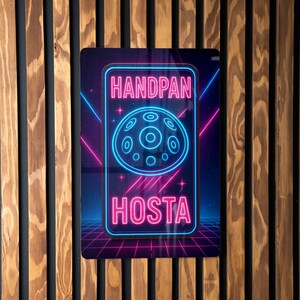1980s Neon Handpan Hosta Metal Sign – Retro Cosmic Wall Art, Electric ...