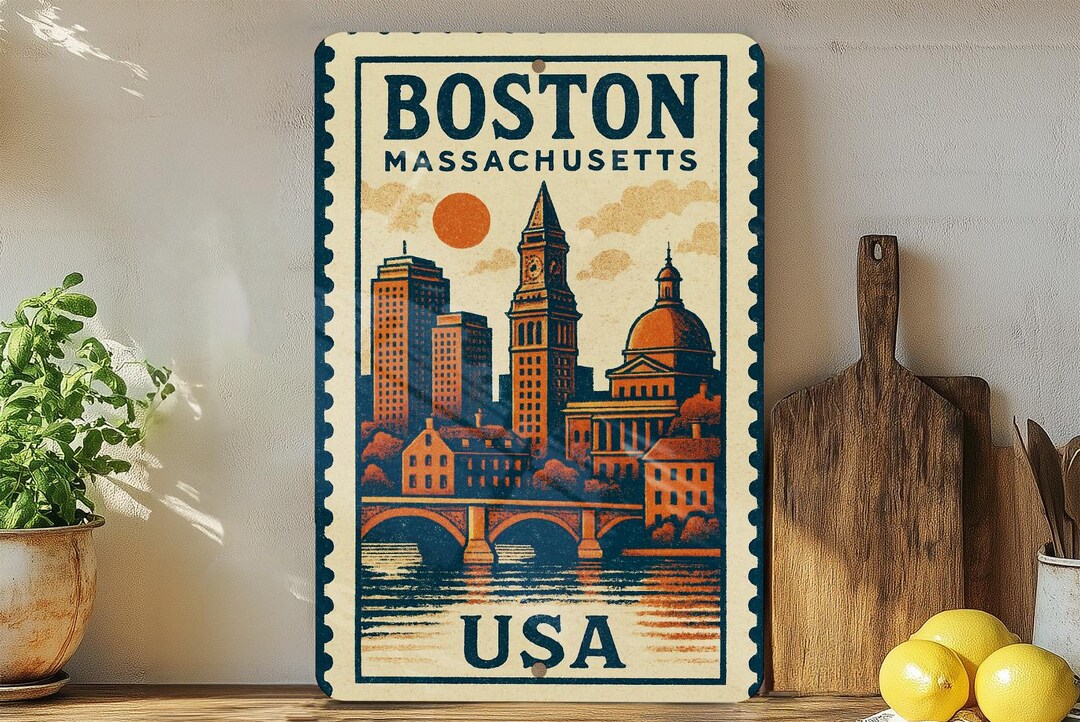 Boston Massachusetts Vintage Stamp Metal Sign – Retro Wall Art Decor ...