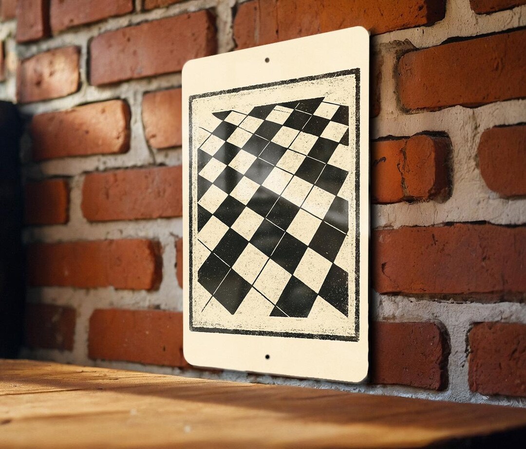 Checkerboard Tile Floor Metal Sign – Vintage Stamp Style Wall Art ...