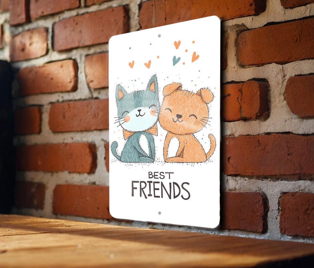 Best Friends Metal Sign, Cute Cat and Dog Decor, Pet Lover Gift, Wall ...