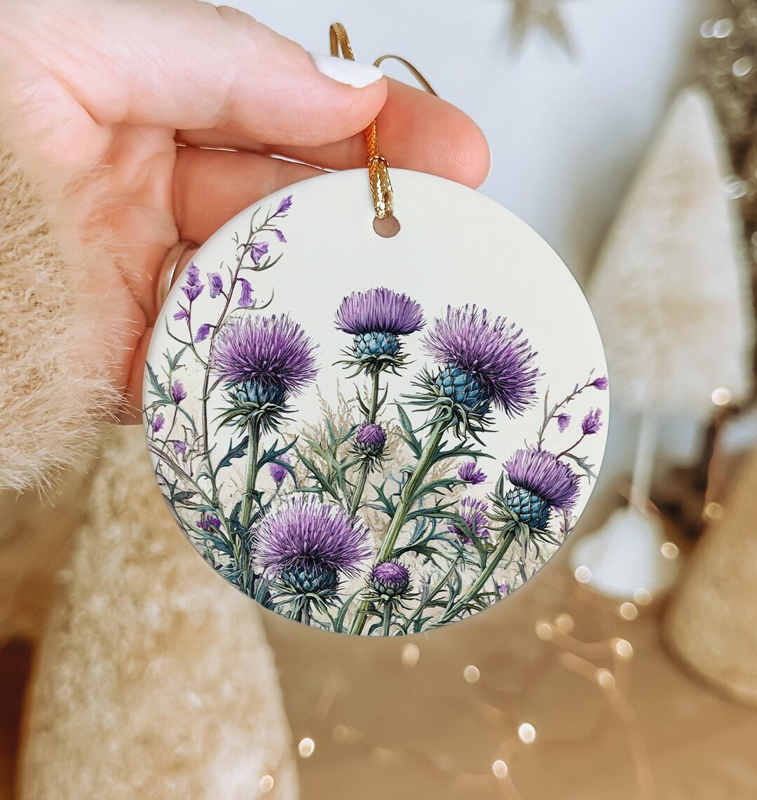 In a Ceramic Ornament, Botanical Illustration, Thistle Circle Ornament ...