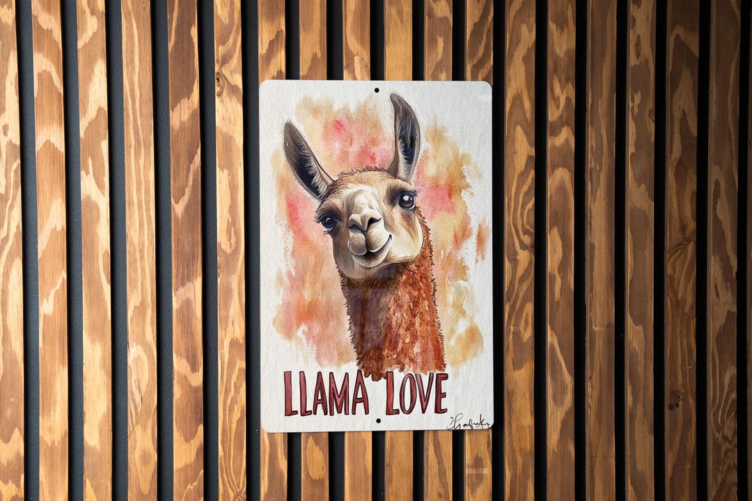 Llama Love Metal Sign, Watercolor Painting, Llama Artwork, Home Decor ...