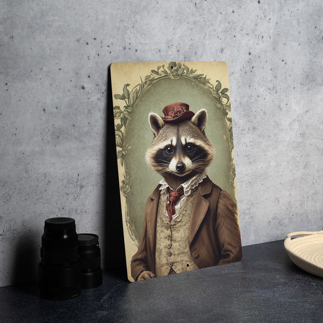 Victorian Portrait of a Raccoon Metal Sign, Antique Animal Art, Unique ...