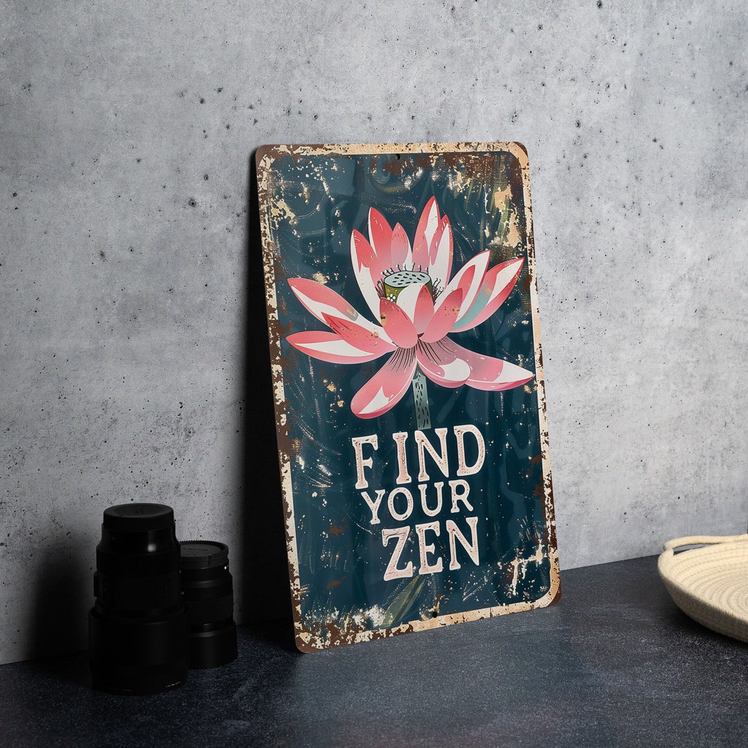 Vintage Zen Yoga Studio Metal Sign - Lotus Flower, Calming Tones, Zen ...