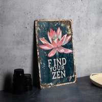 The Zen Den Lotus Metal Sign; Wall Decor for Meditation, Yoga or Studio ...