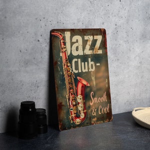 Jazz Club Metal Sign, Vintage Style, Saxophone Decor, Piano Wall Art ...