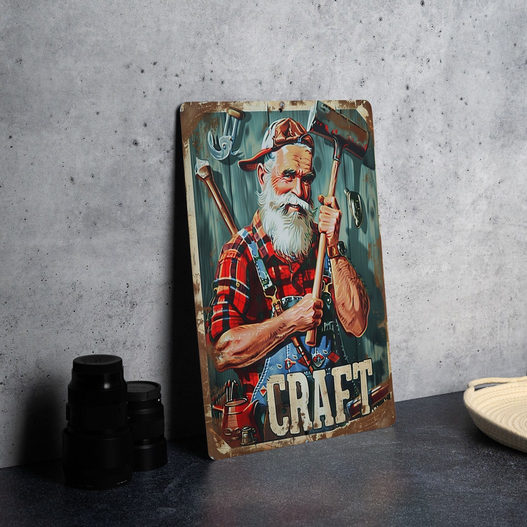 Vintage Carpenter Craft Metal Sign, Rustic Decor, Workshop Sign, Wall ...