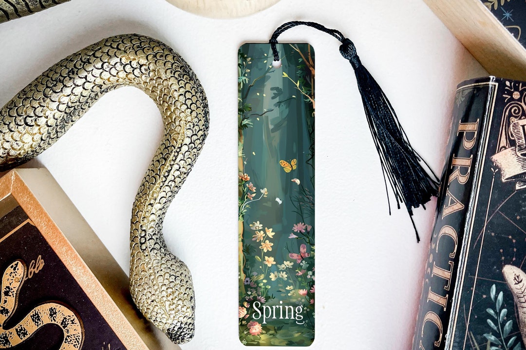 Metal Bookmark, Spring Forest Scene, Blooming Flowers Design, Reading ...