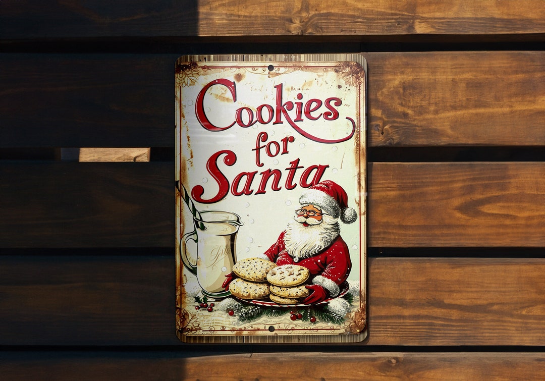 Vintage Santa Cookies Metal Sign, Classic Christmas Decor, Soft Pastel ...