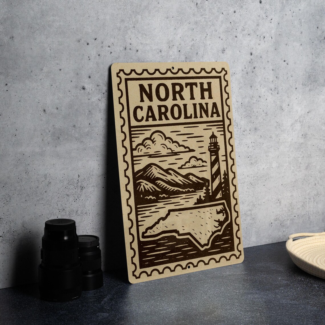 North Carolina Stamp Style Metal Sign – Vintage State Art, Rustic Wall ...