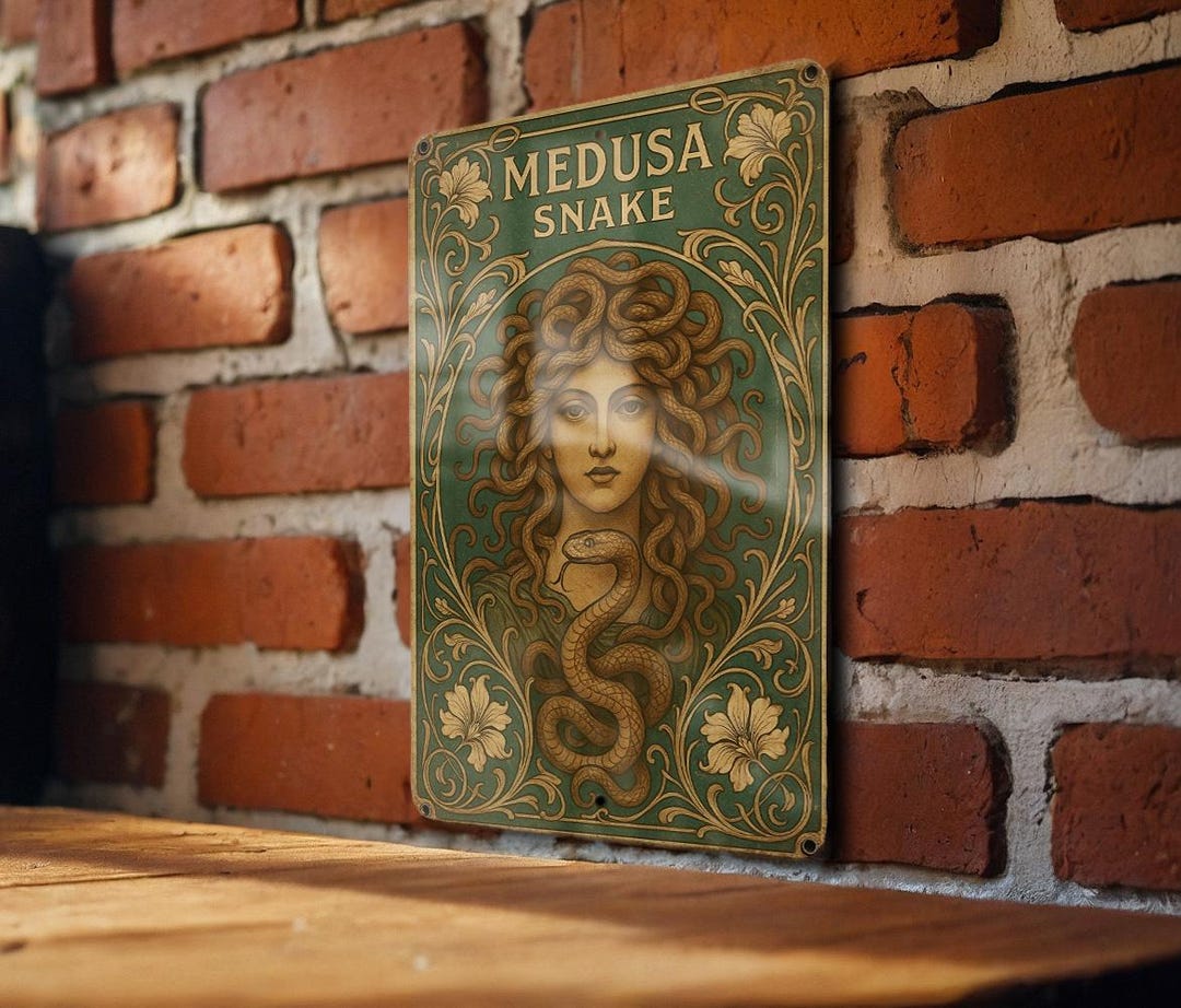 Art Nouveau Medusa Metal Sign – Vintage Snake Goddess Wall Decor ...