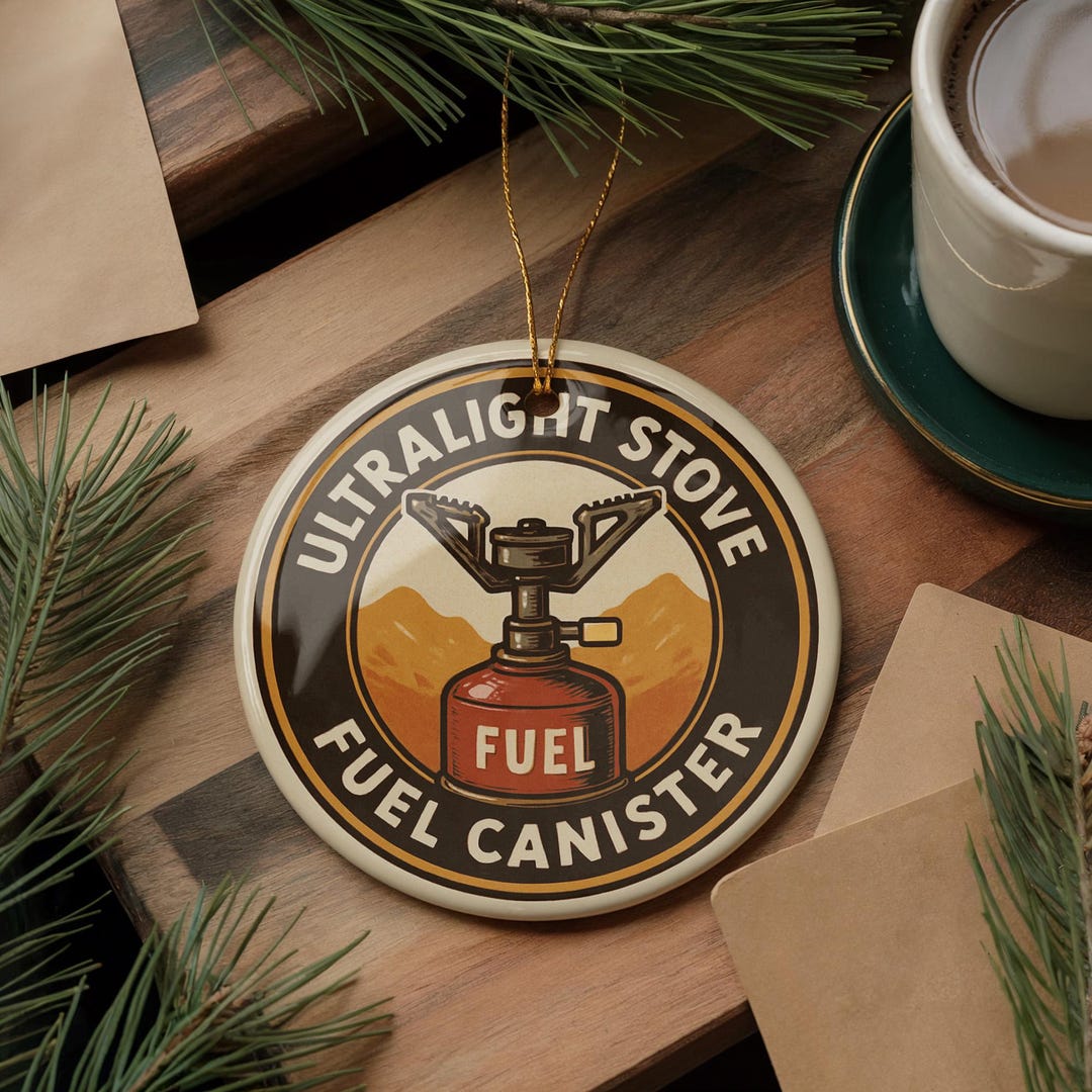 Ultralight Stove and Fuel Canister Ornament – Retro Beer Label Design ...
