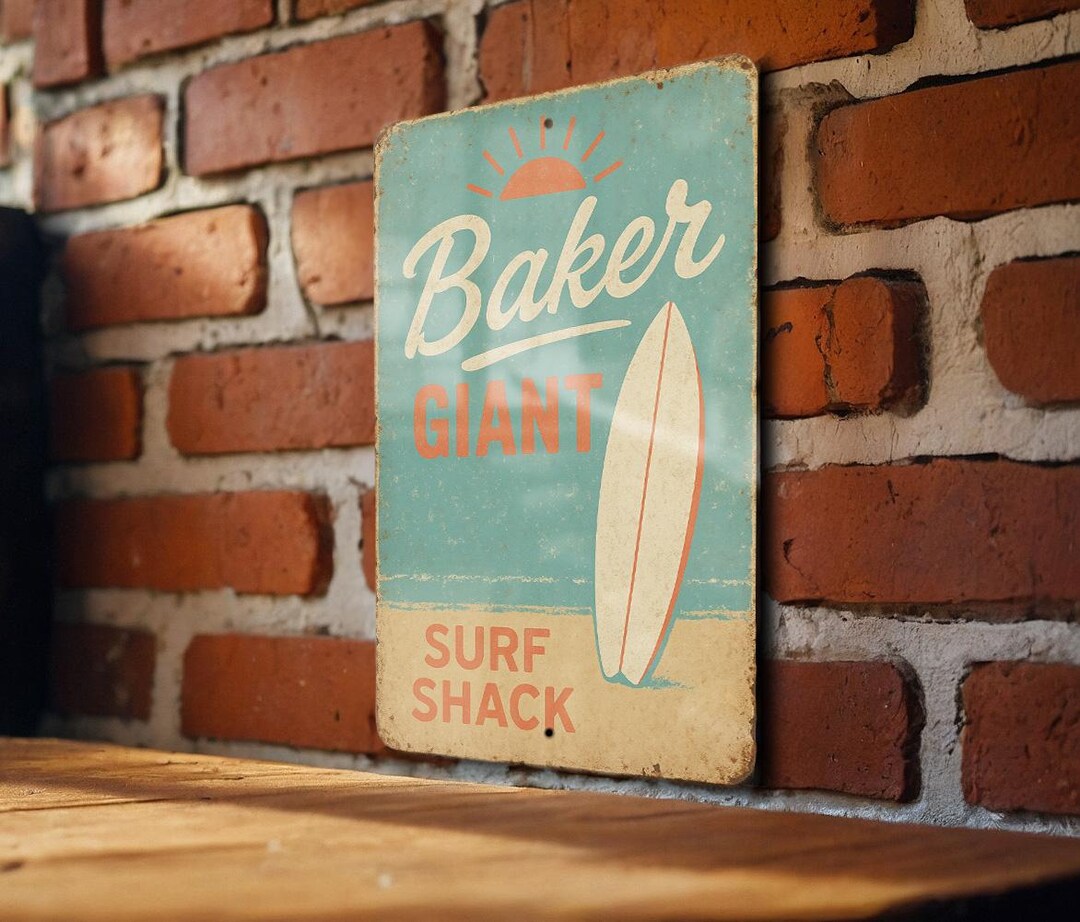 Retro Surf Shack Tin Sign – Baker Giant Beach Decor, Distressed Aqua ...
